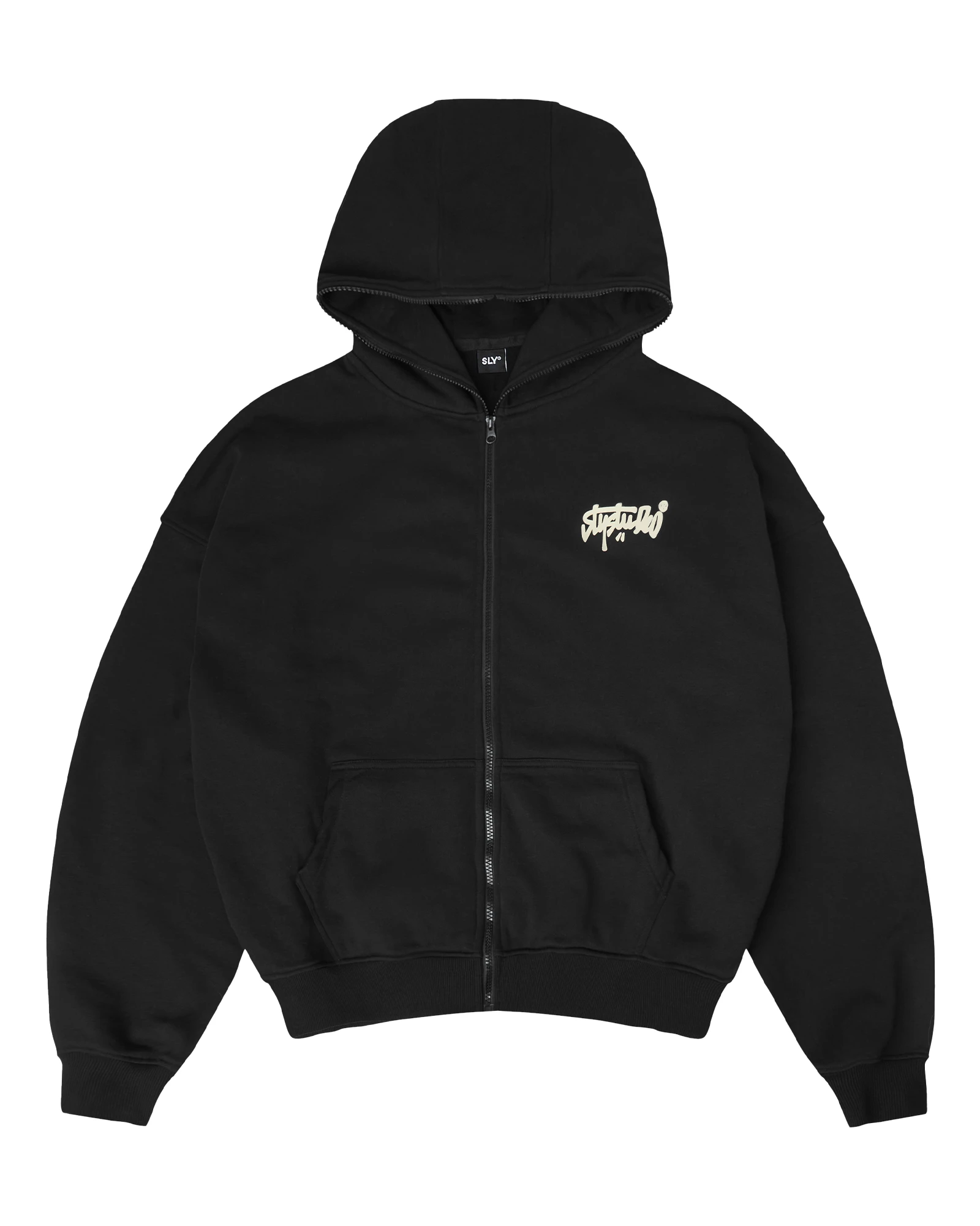 Black Solid Fullzip Hoodie - SLY